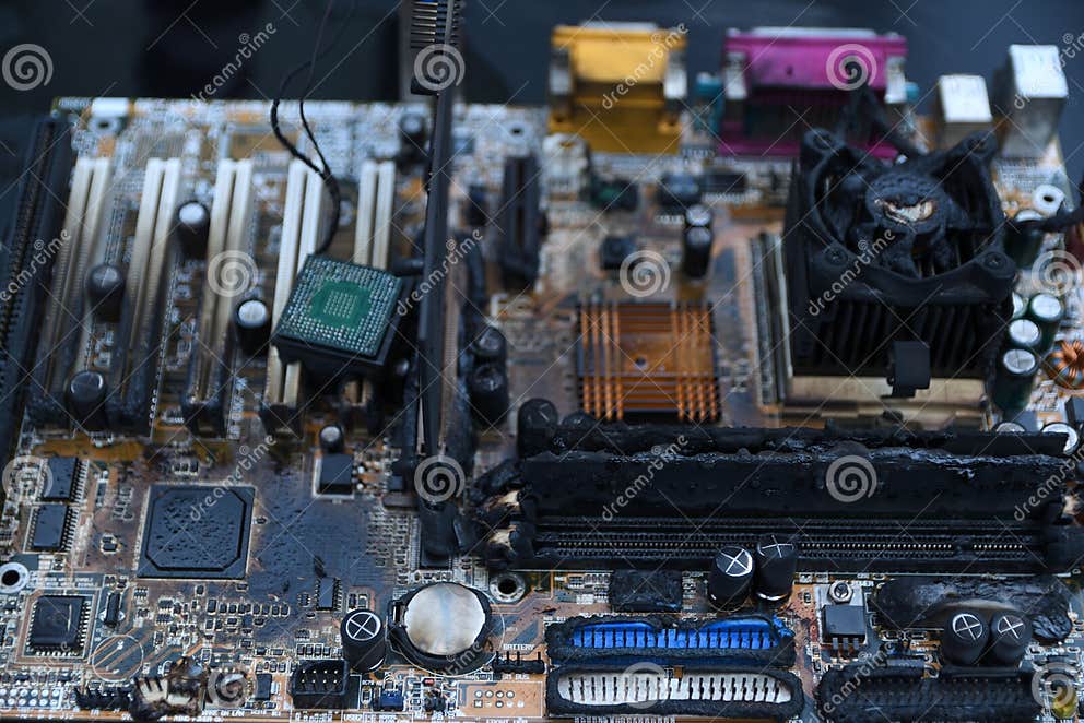 Desktop Computer Burned Damage after Fire Burning CPU GPU Video Card ...