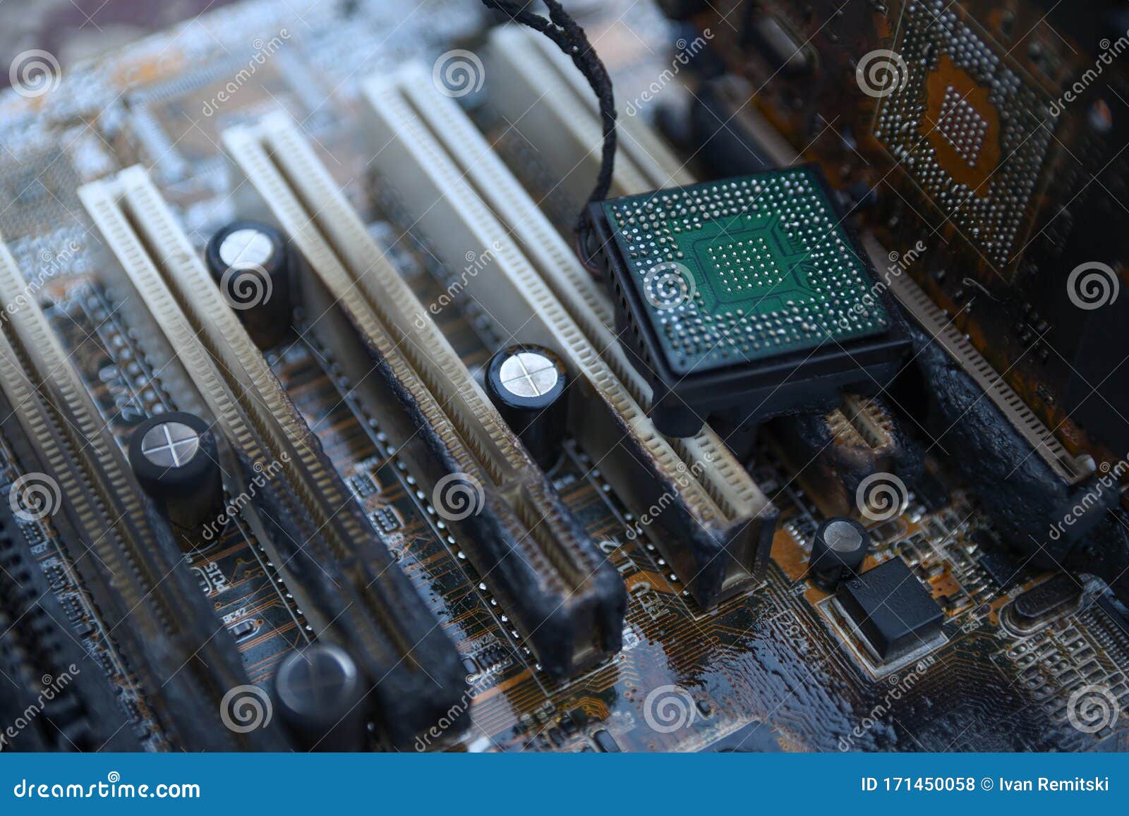 Desktop Computer Burned Damage after Fire Burning CPU GPU Video Card ...