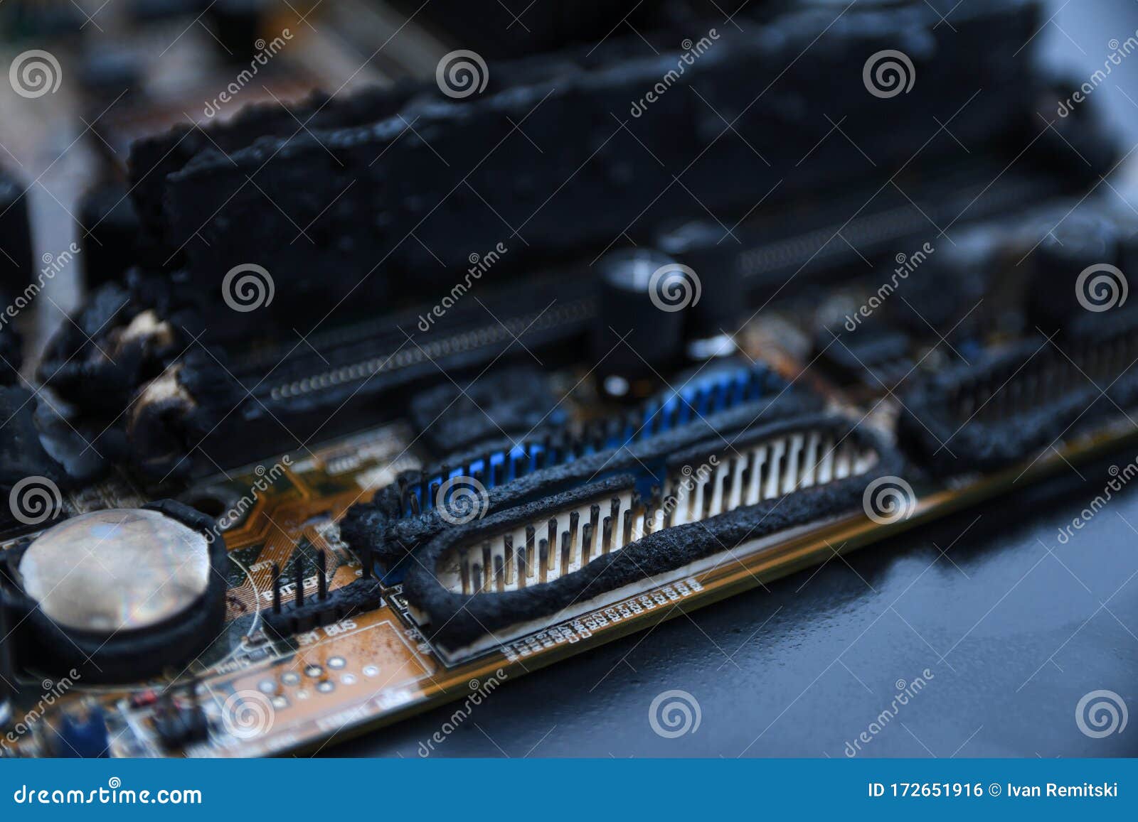 Desktop Computer Burned Damage after Fire Burning CPU GPU Video Card ...