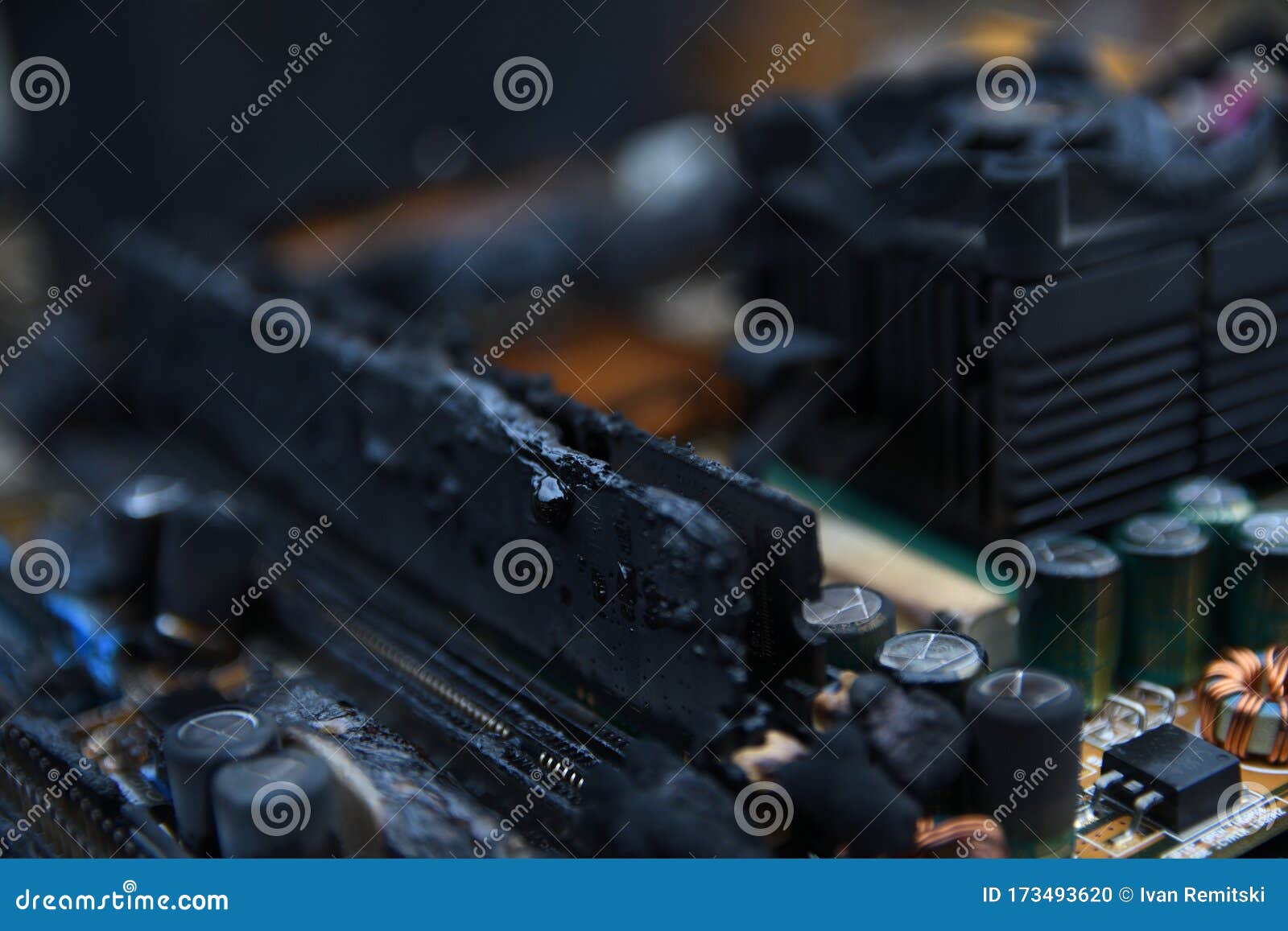Desktop Computer Burned Damage after Fire Burning CPU GPU Video Card ...