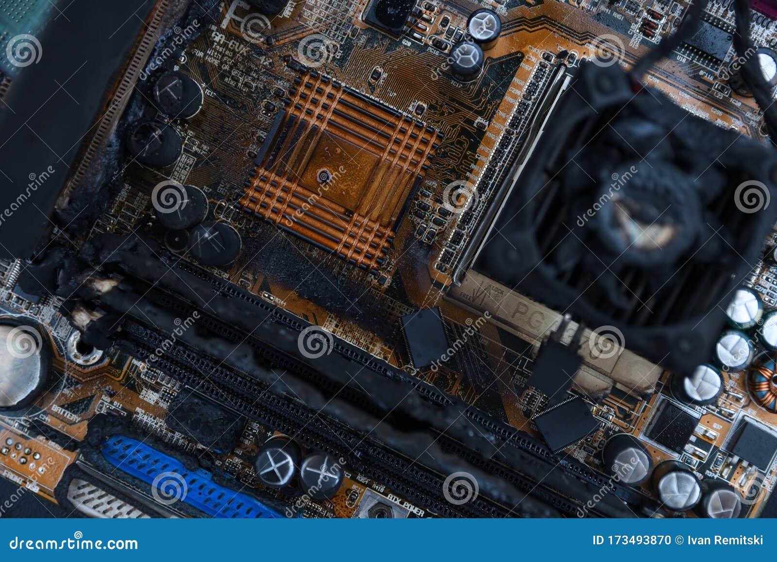 Desktop Computer Burned Damage after Fire Burning CPU GPU Video Card ...