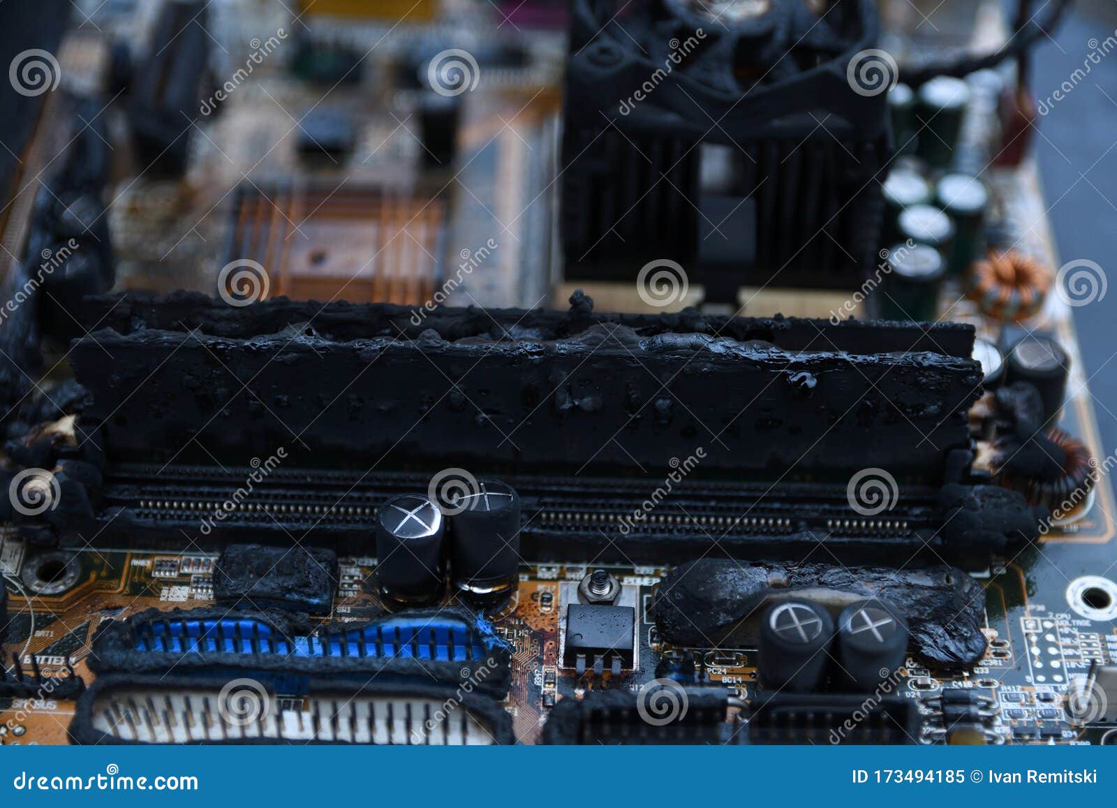 Desktop Computer Burned Damage after Fire Burning CPU GPU Video Card ...