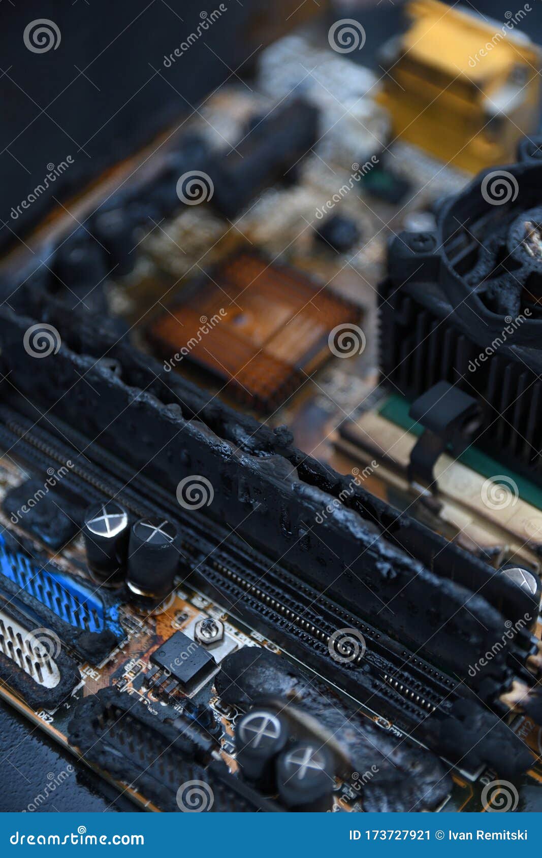 Desktop Computer Burned Damage after Fire Burning CPU GPU Video Card ...