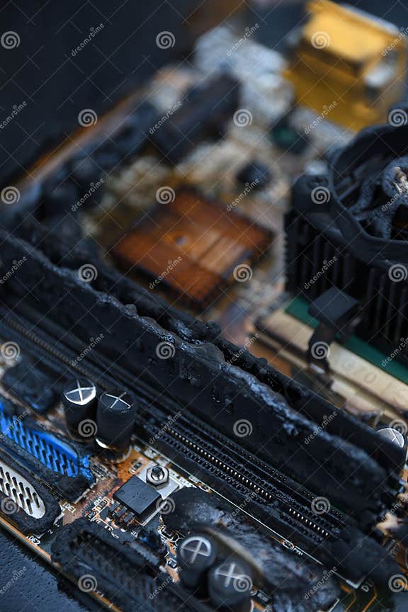 Desktop Computer Burned Damage after Fire Burning CPU GPU Video Card ...