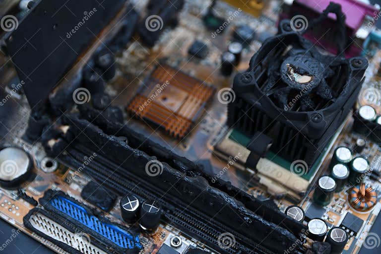 Desktop Computer Burned Damage after Fire Burning CPU GPU Video Card ...