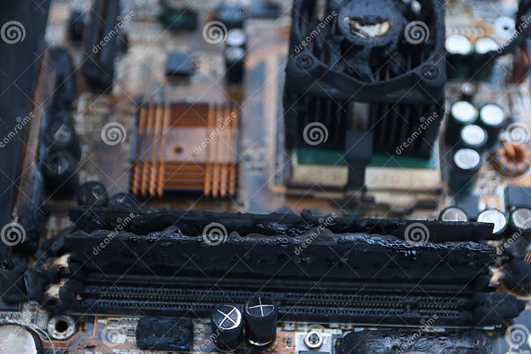 Desktop Computer Burned Damage after Fire Burning CPU GPU Video Card ...