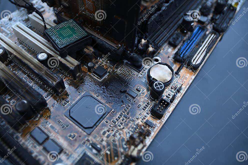 Desktop Computer Burned Damage after Fire Burning CPU GPU Video Card ...