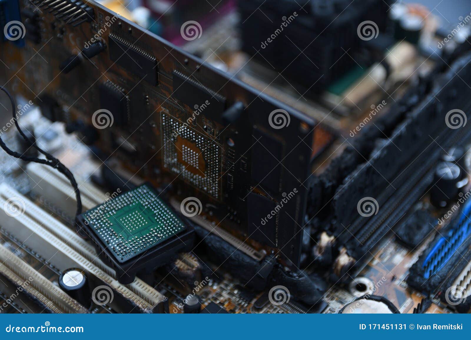 Desktop Computer Burned Damage after Fire Burning CPU GPU Video Card ...