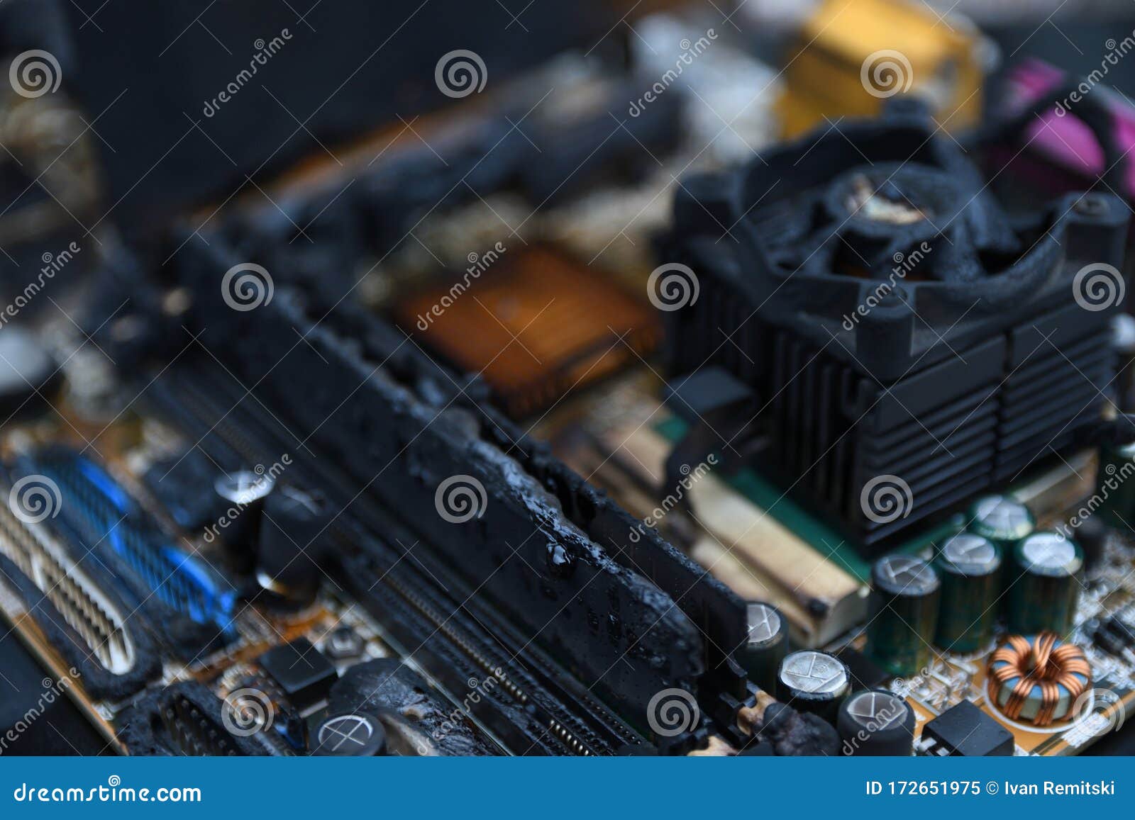 Desktop Computer Burned Damage after Fire Burning CPU GPU Video Card ...