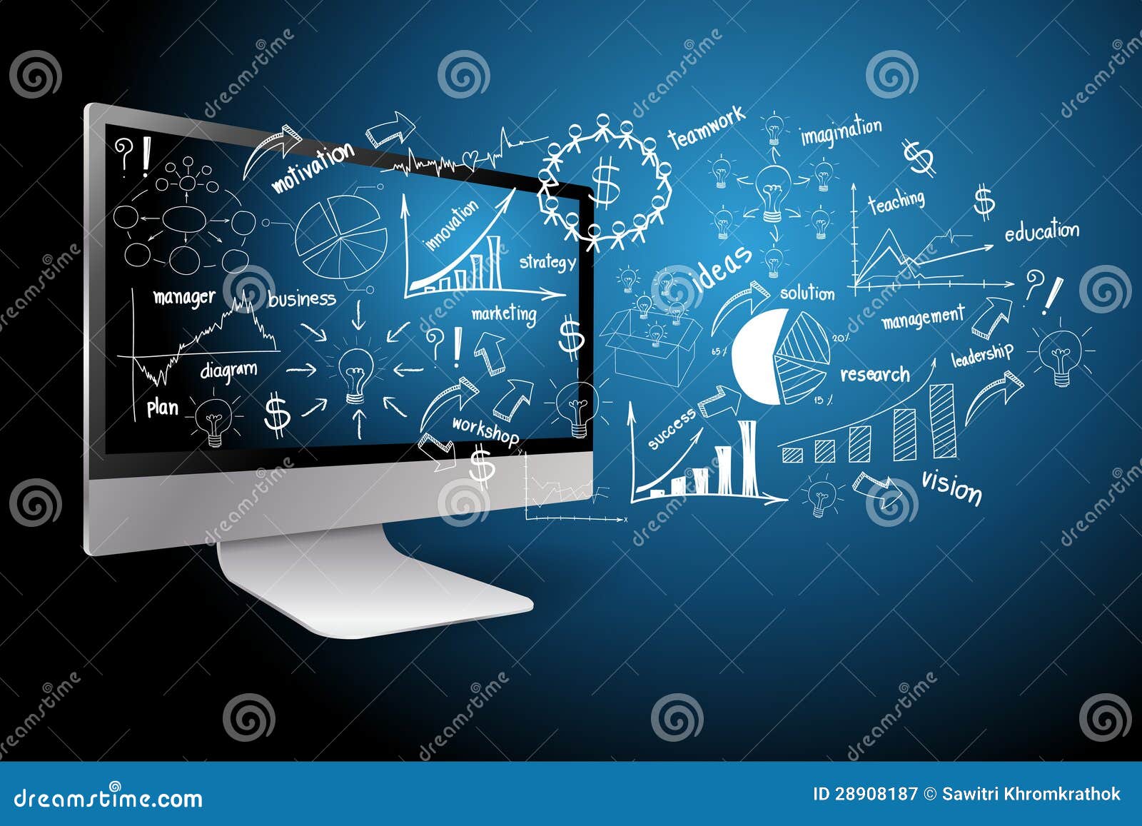 Desktop Computer with Business Plan Concept Stock Vector - Illustration ...