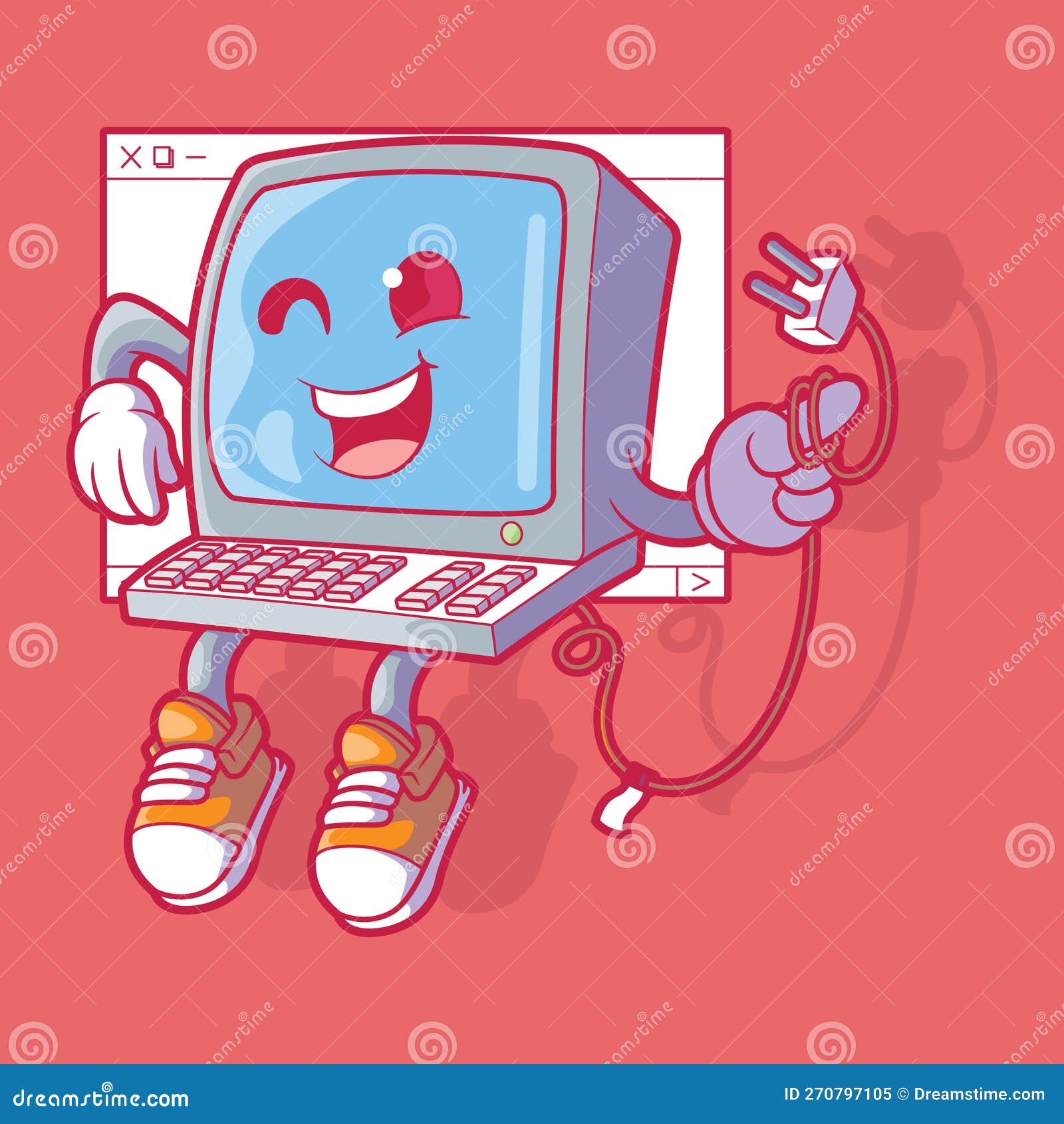 Desktop Computer Character Seated on a Computer Windows Vector ...