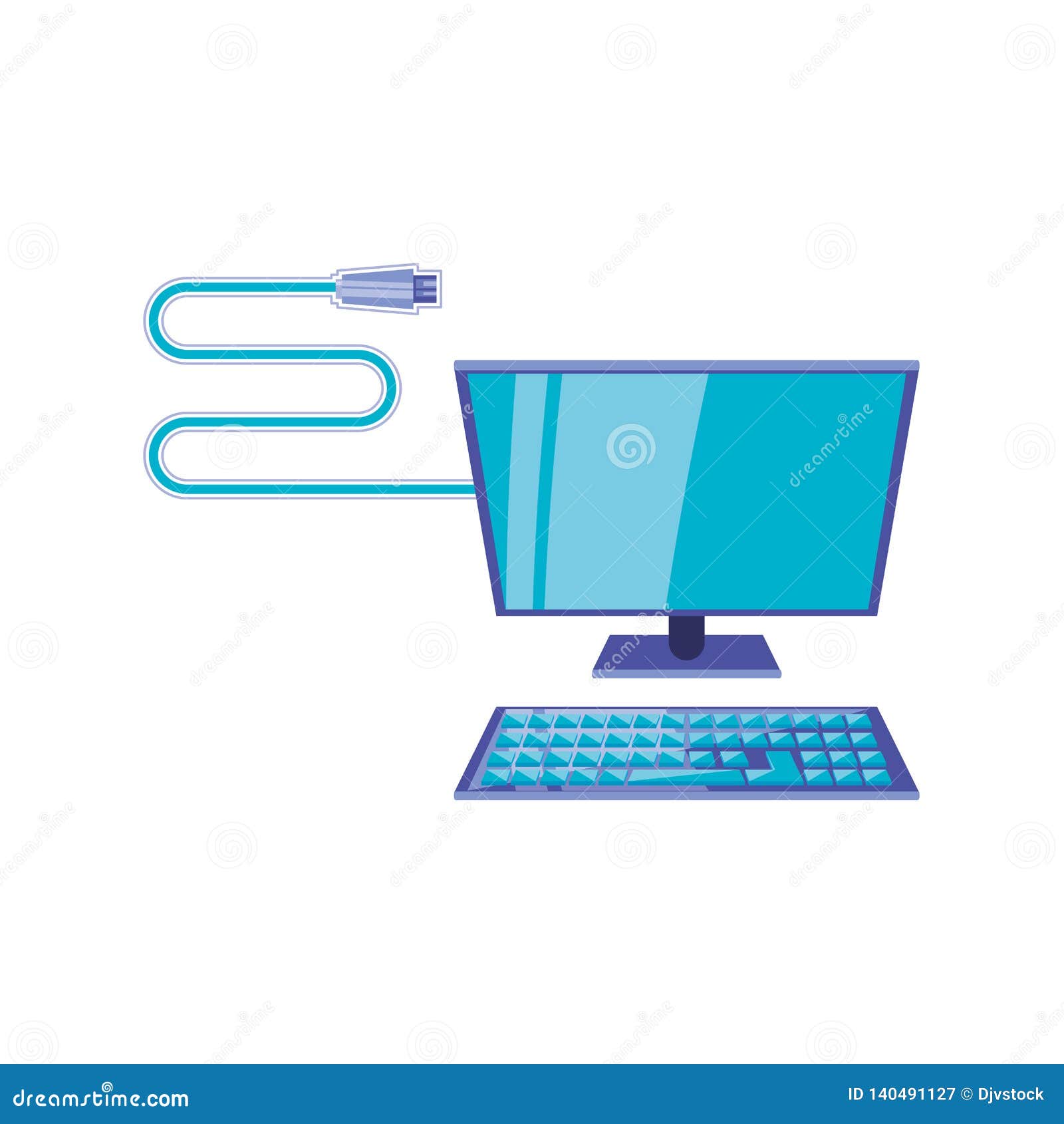 Desktop Computer with Charger Cable Stock Vector - Illustration of ...