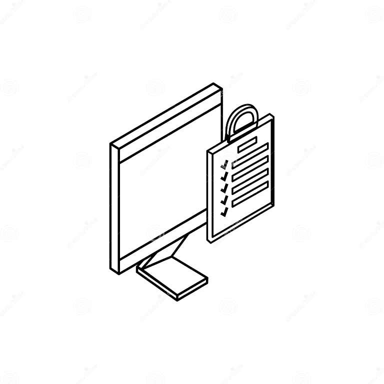 Desktop Computer with Checklist Stock Illustration - Illustration of ...