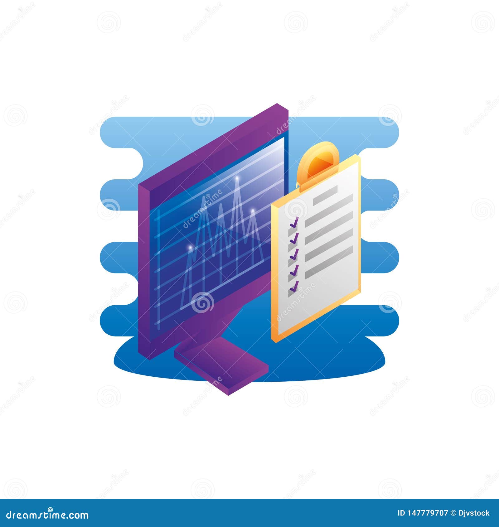 Desktop Computer with Checklist Stock Illustration - Illustration of ...