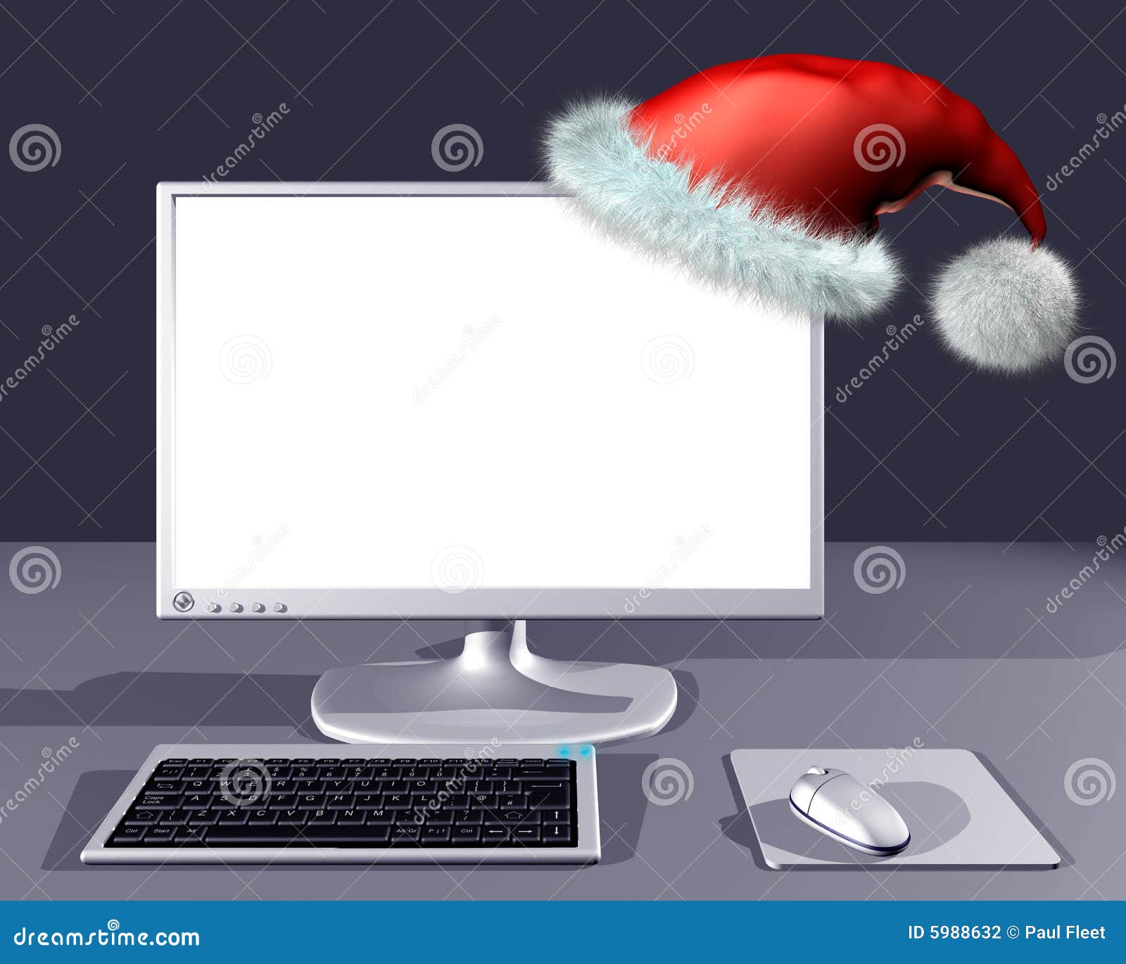 Desktop Computer with Christmas Hat Stock Illustration - Illustration ...