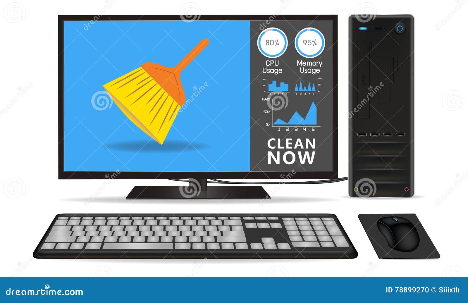 Desktop Computer with Cleaning Application Stock Vector - Illustration ...
