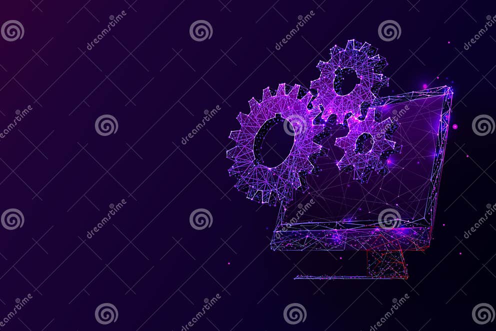 Desktop Computer and Cogs Low Poly Vector Illustration Stock Vector ...