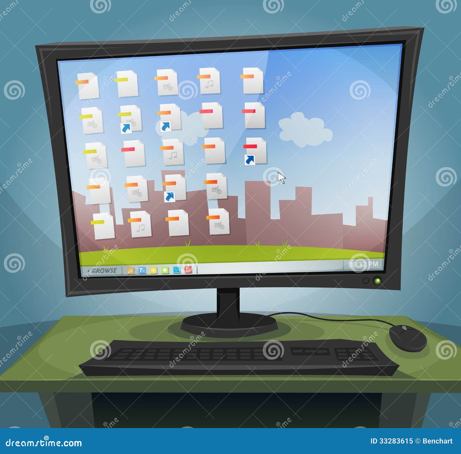 Desktop Computer Con Il Sistema Operativo Sullo Schermo Illustrazione ...