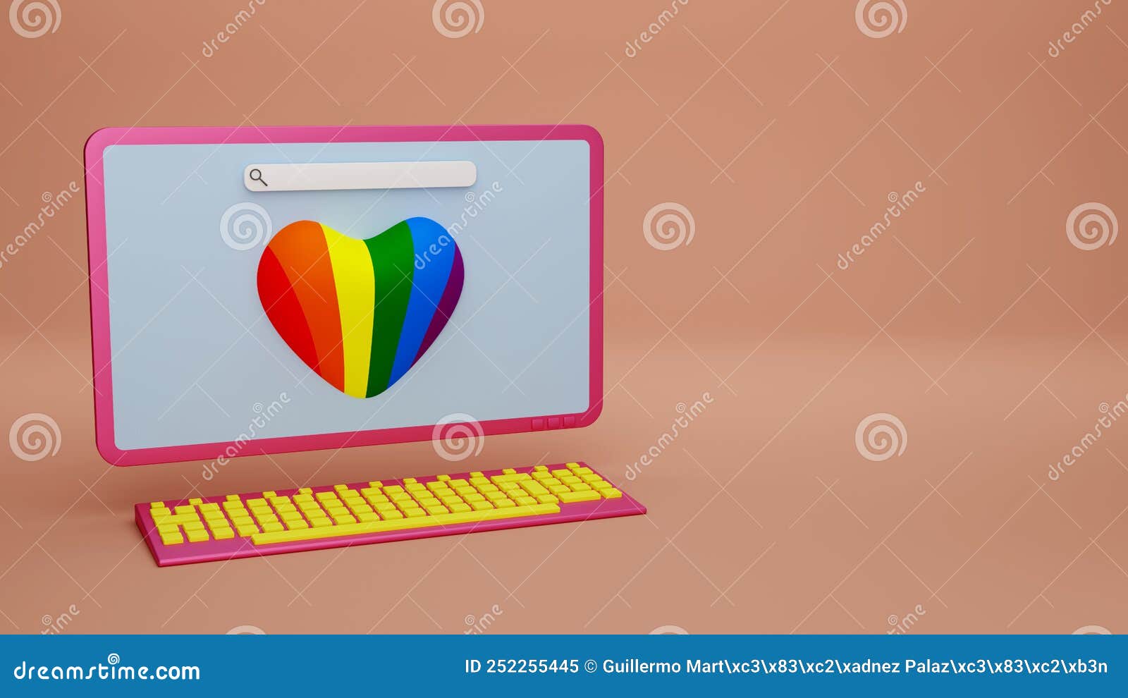 Desktop Computer Connected To the Internet with a Heart with the Colors ...