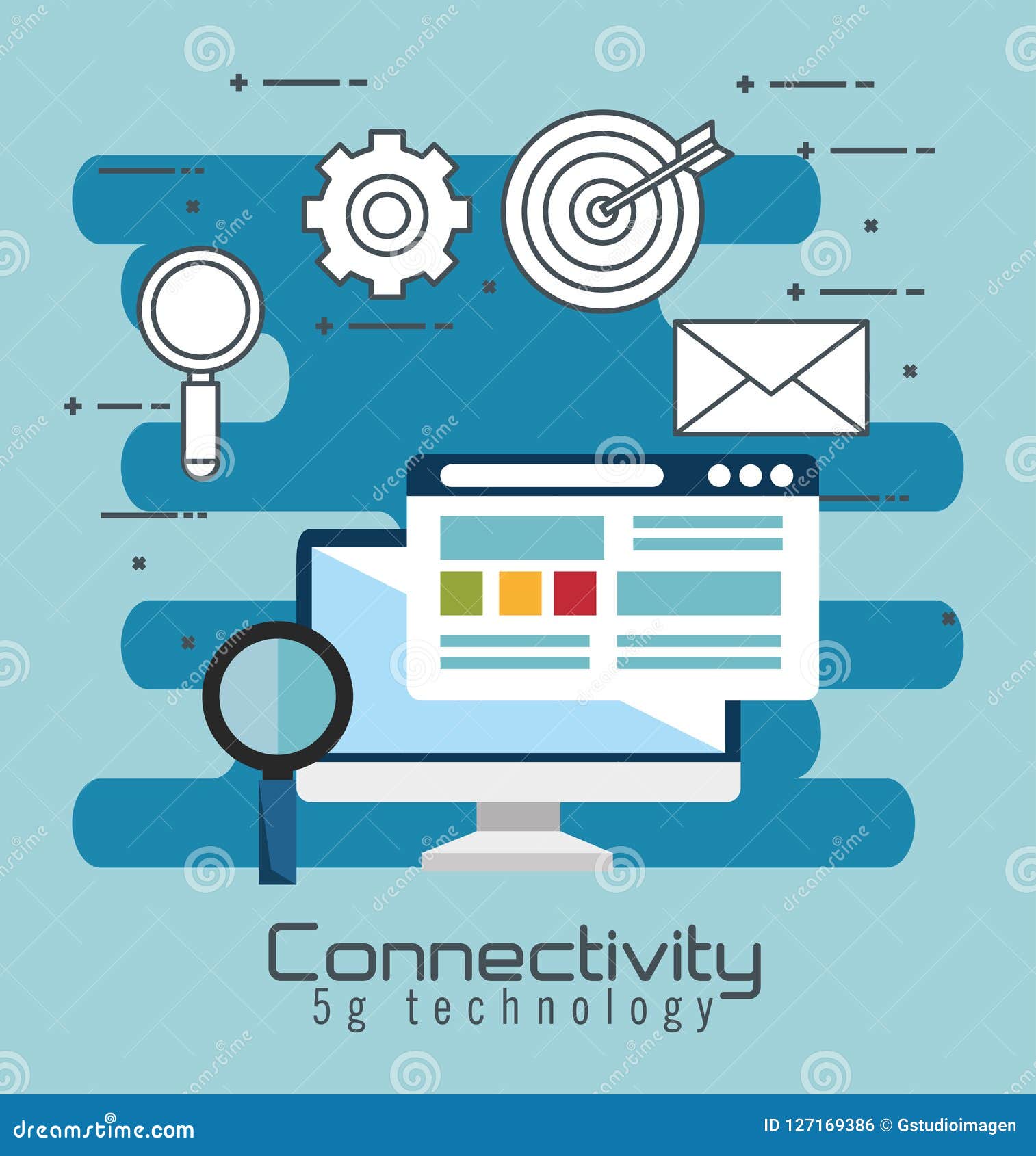 Desktop Computer with Connectivity 5g Tech Stock Vector - Illustration ...