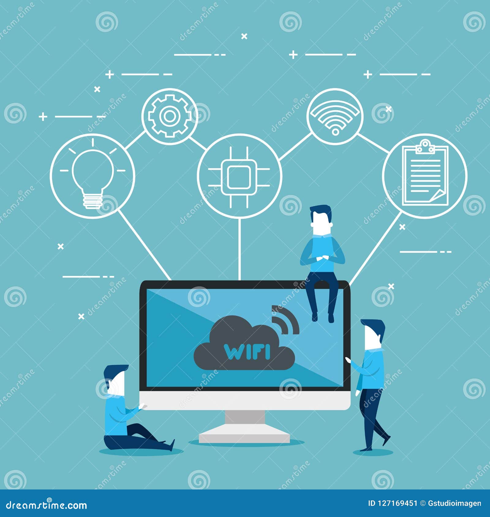 Desktop Computer with Connectivity 5g Tech Stock Vector - Illustration ...