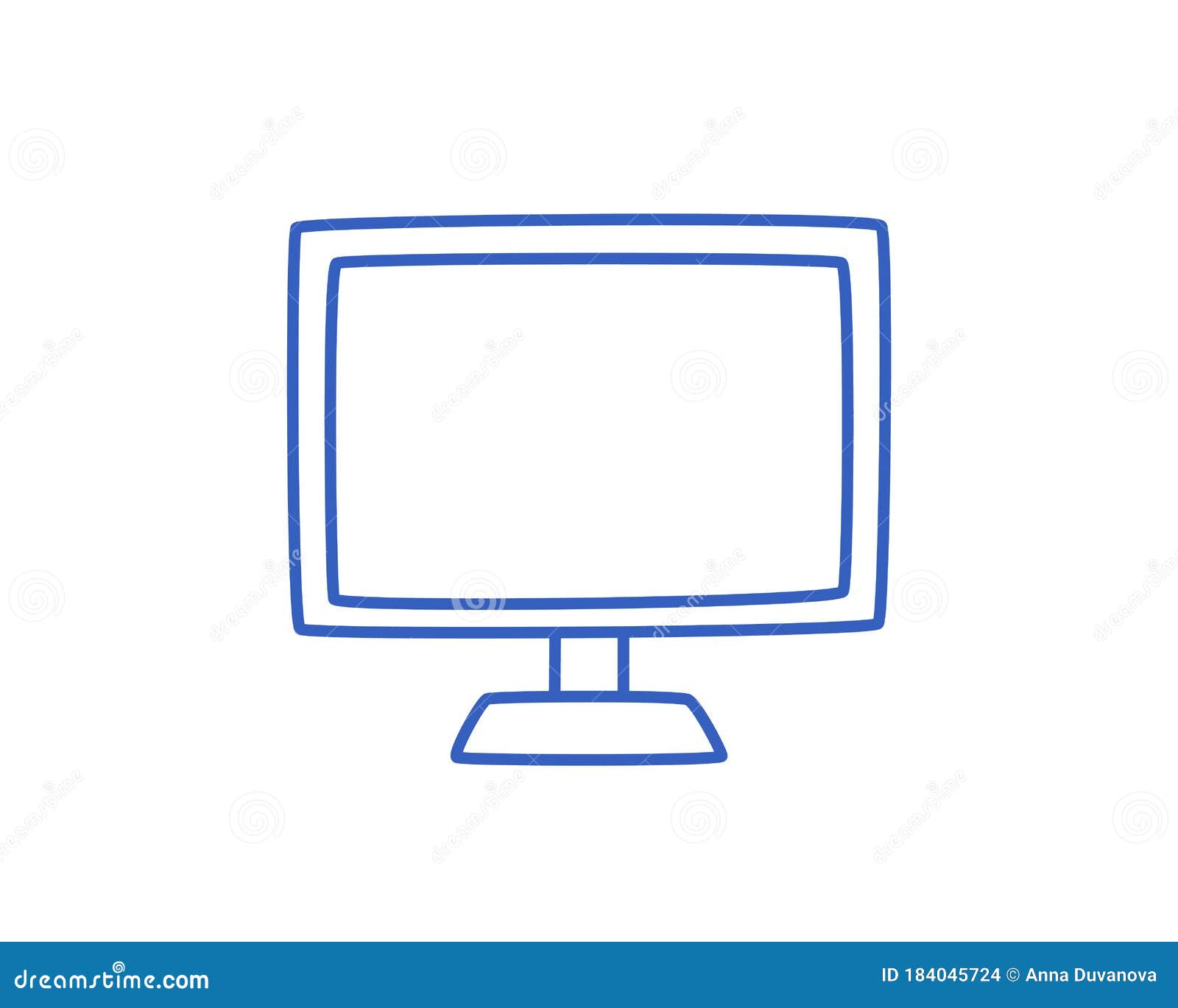 Desktop Computer, Contour Vector Sign, Doodle Style Isolated on White ...