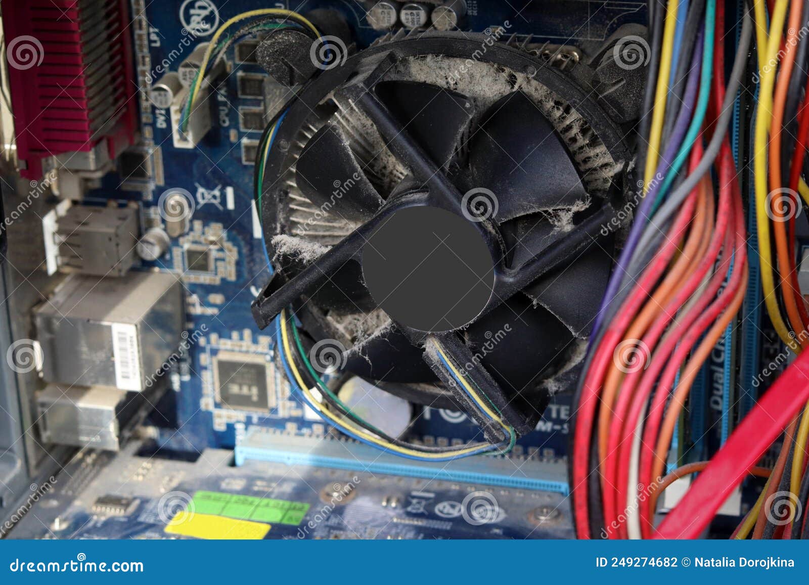 The Desktop Computer is Covered in Dust. Dust on the Computer Board ...