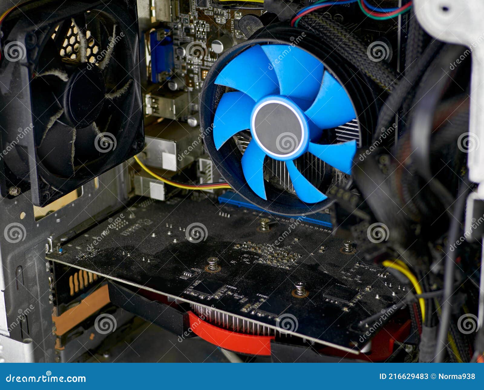 Desktop Computer Covered in Dust. CPU Cooler and Fan in the Dust ...