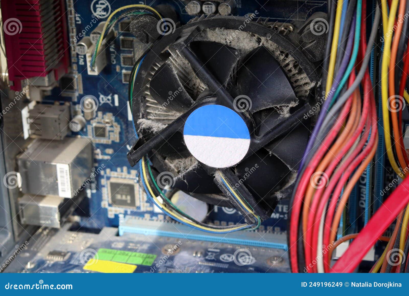 The Desktop Computer is Covered in Dust. Dust on the Computer Board ...