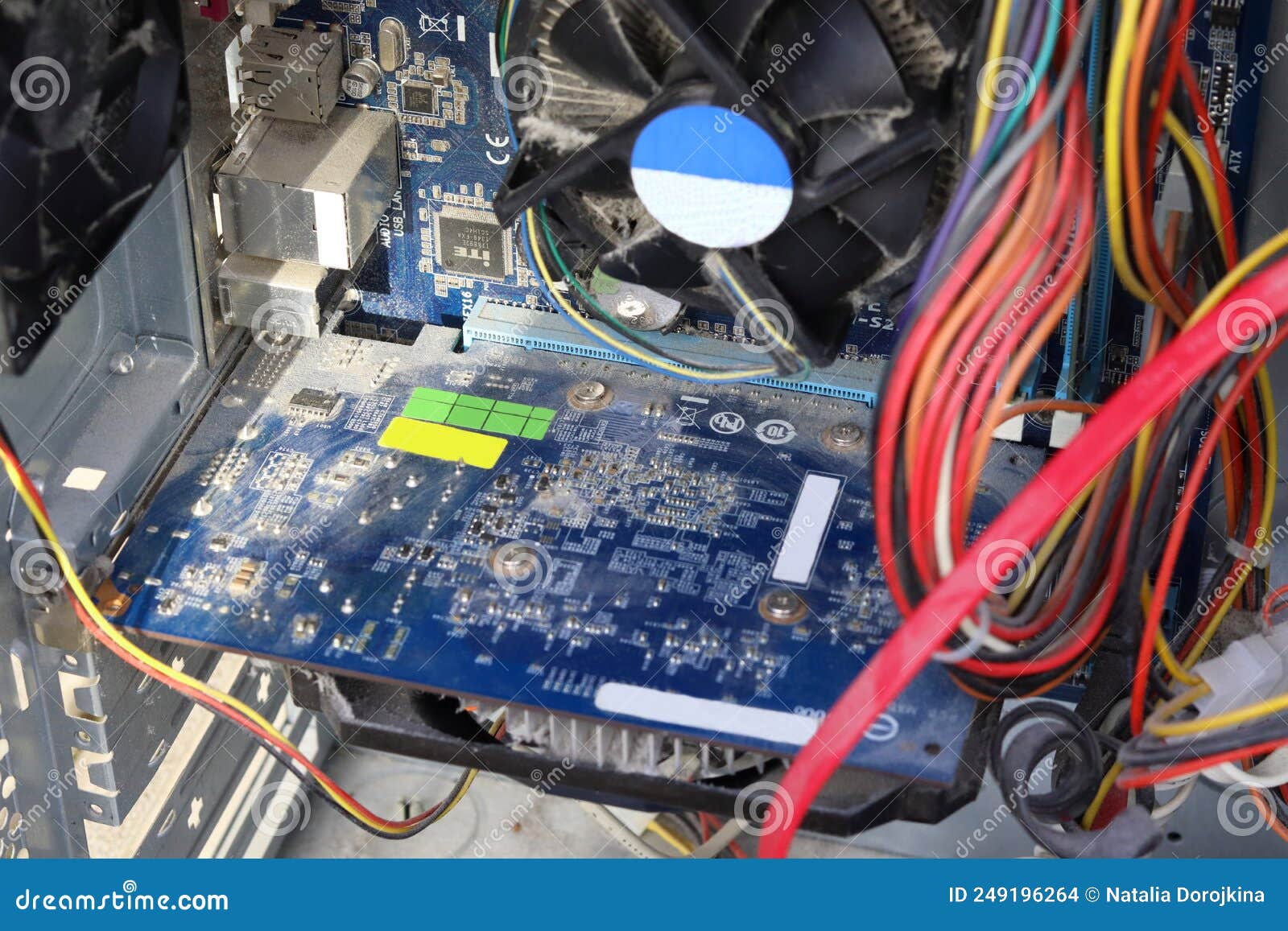 The Desktop Computer is Covered in Dust. Dust on the Computer Board ...