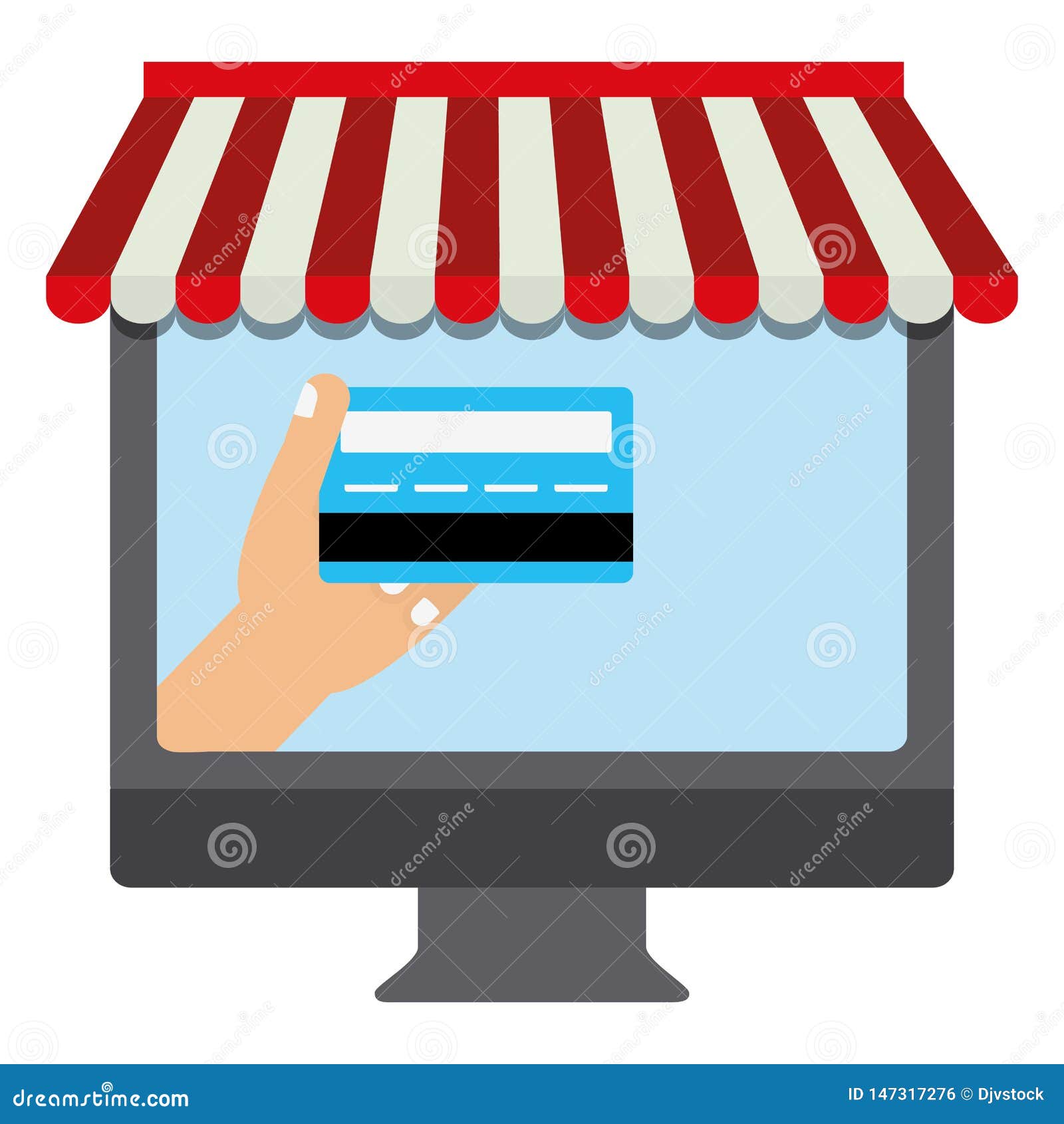 Desktop Computer with Credit Card Stock Illustration - Illustration of ...