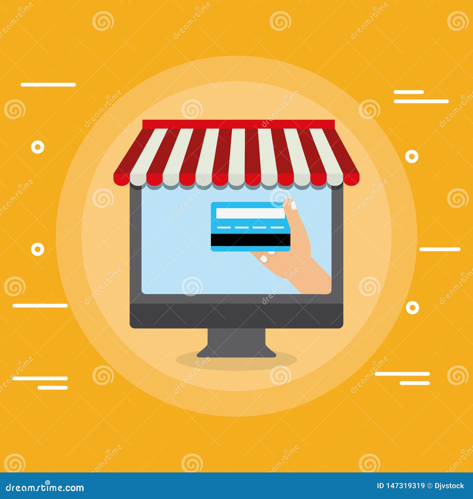Desktop Computer with Credit Card Stock Illustration - Illustration of ...