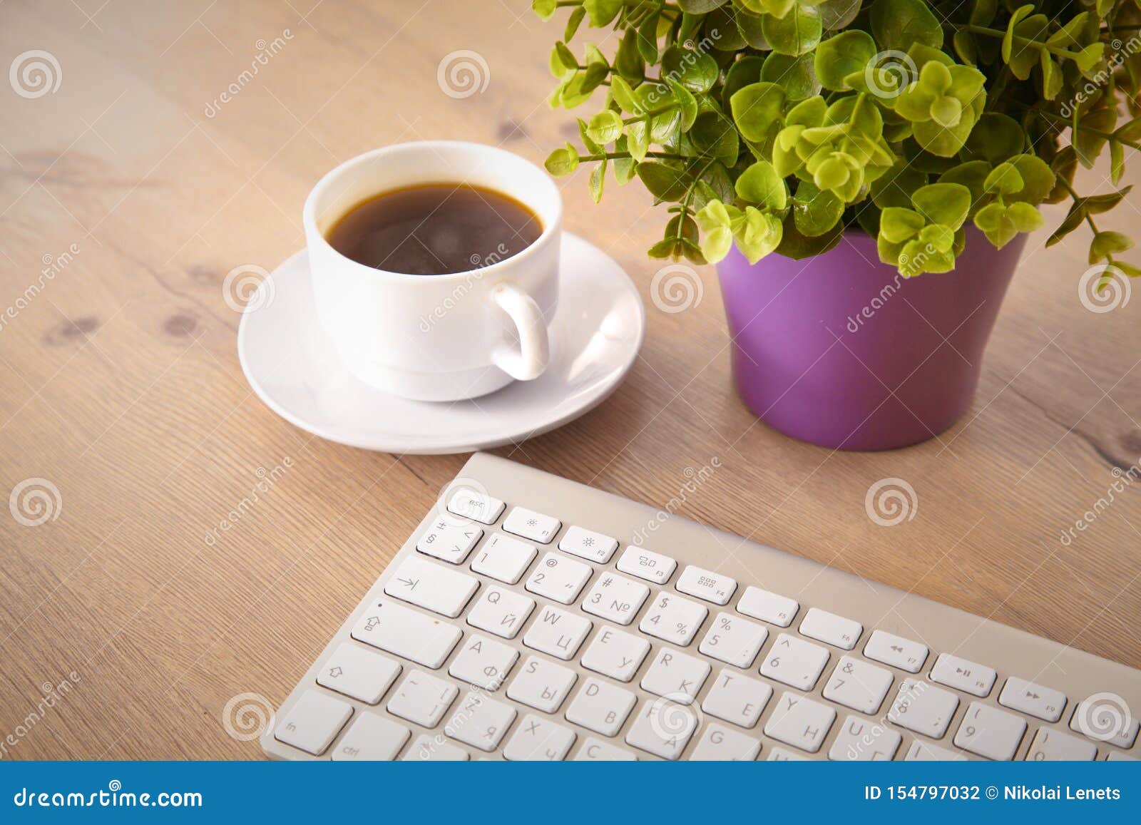 On the Desktop Computer and a Cup of Coffee Stock Photo - Image of ...