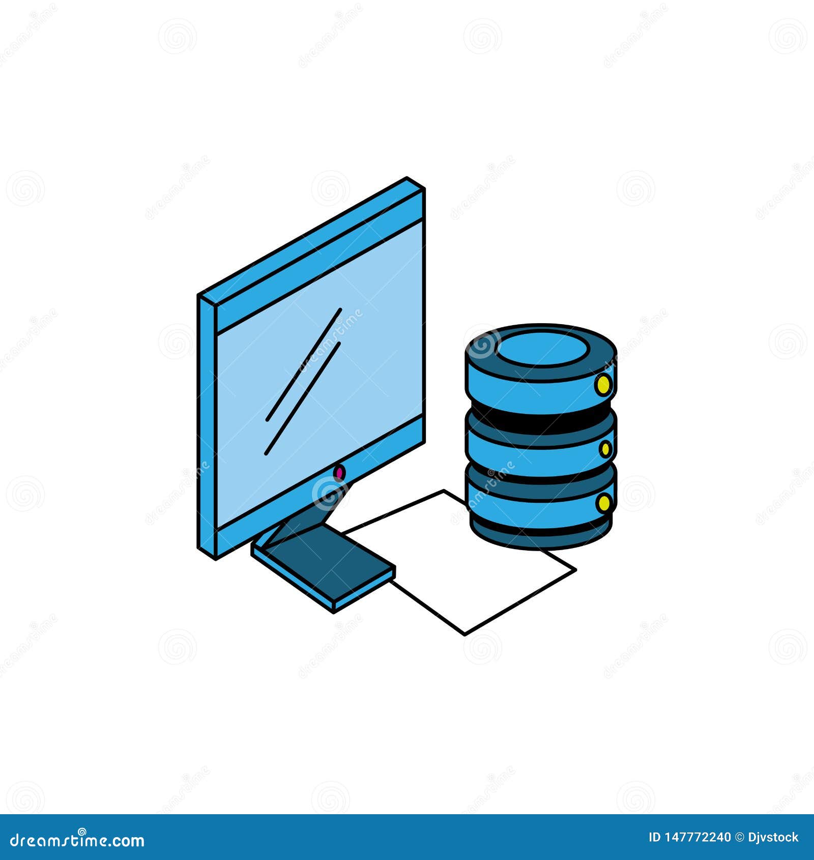 Desktop Computer with Data Center Disks Stock Illustration ...