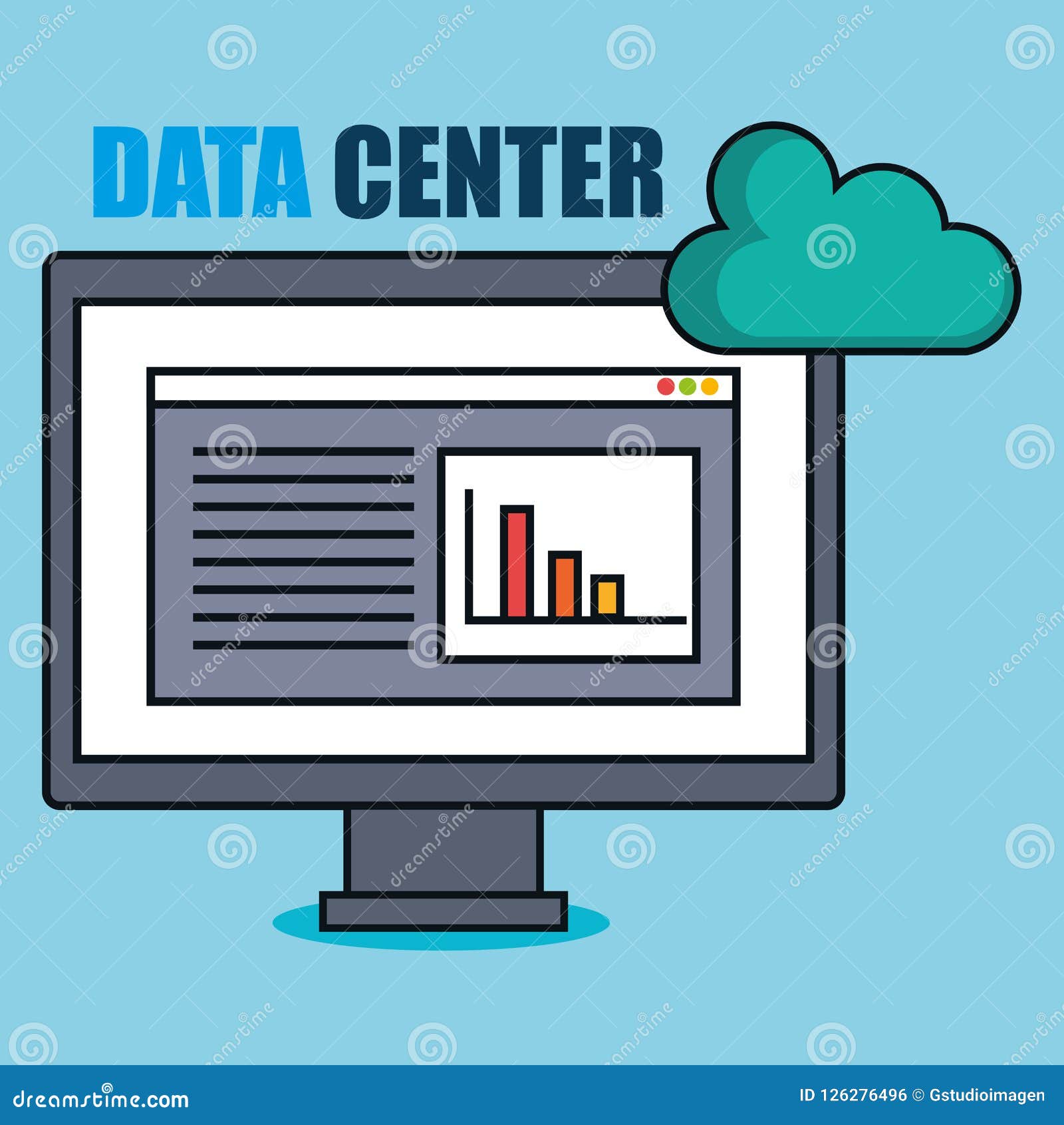 Desktop Computer with Data Center Icons Stock Vector - Illustration of ...