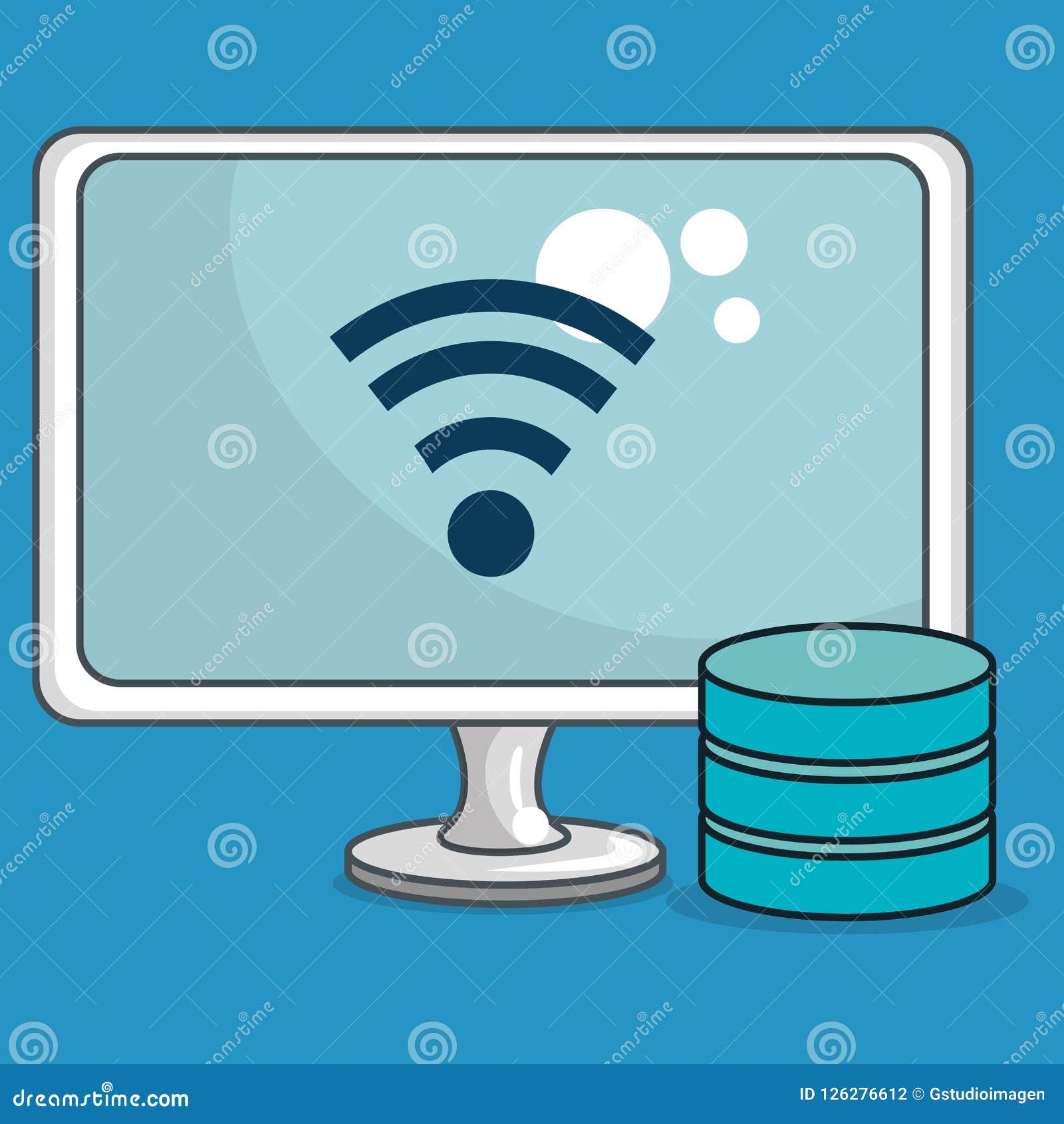 Desktop Computer with Data Center Icons Stock Vector - Illustration of ...