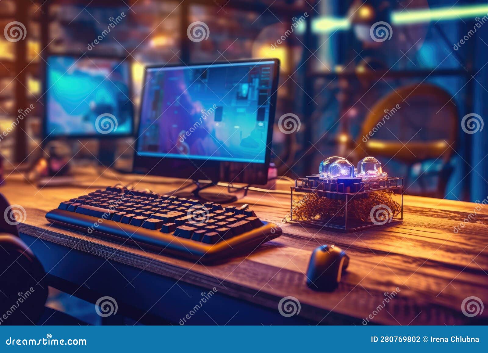 Desktop Computer on a Desk. Generative AI Stock Illustration ...
