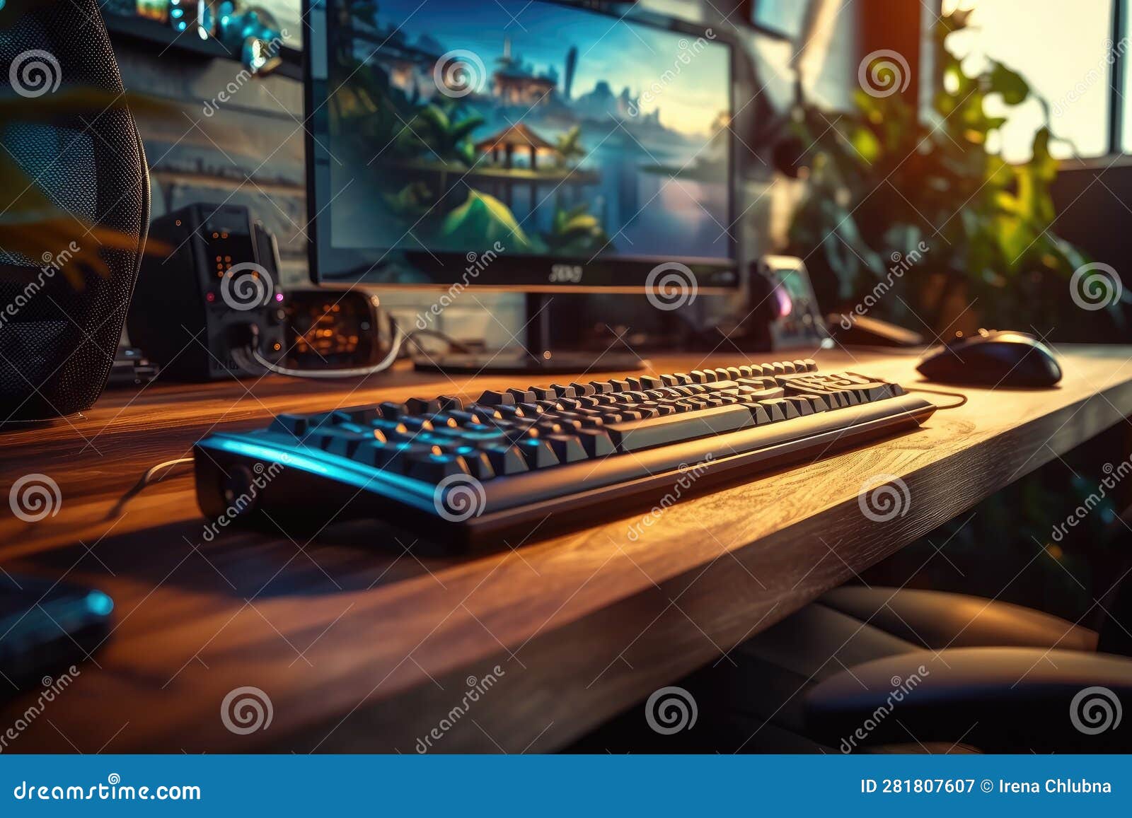 Desktop Computer on a Desk. Generative AI Stock Illustration ...