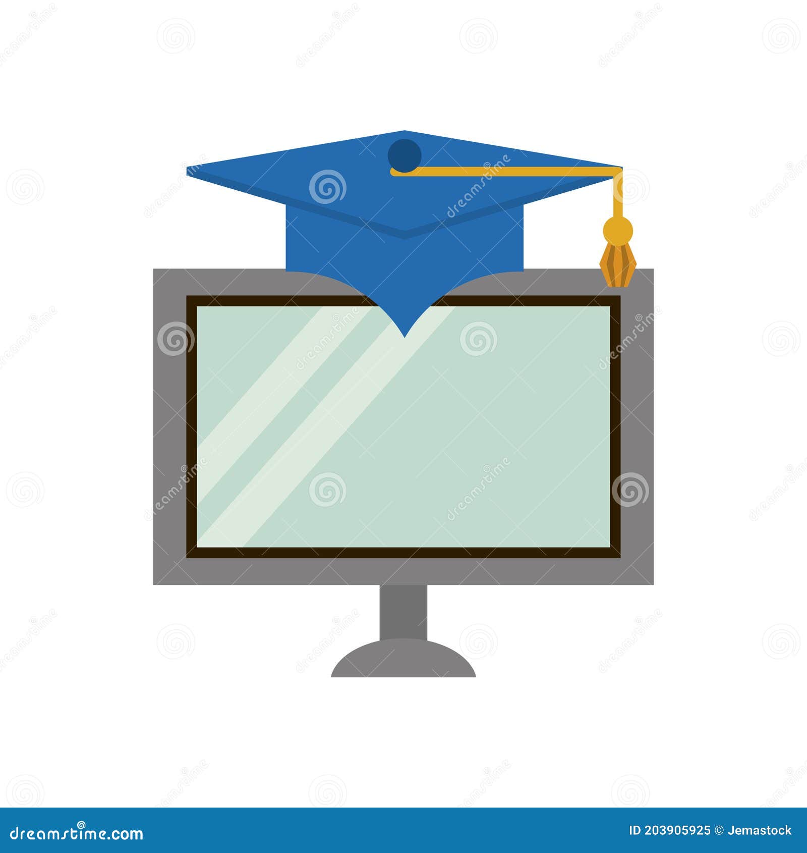 Desktop Computer Device with Graduation Hat Stock Vector - Illustration ...