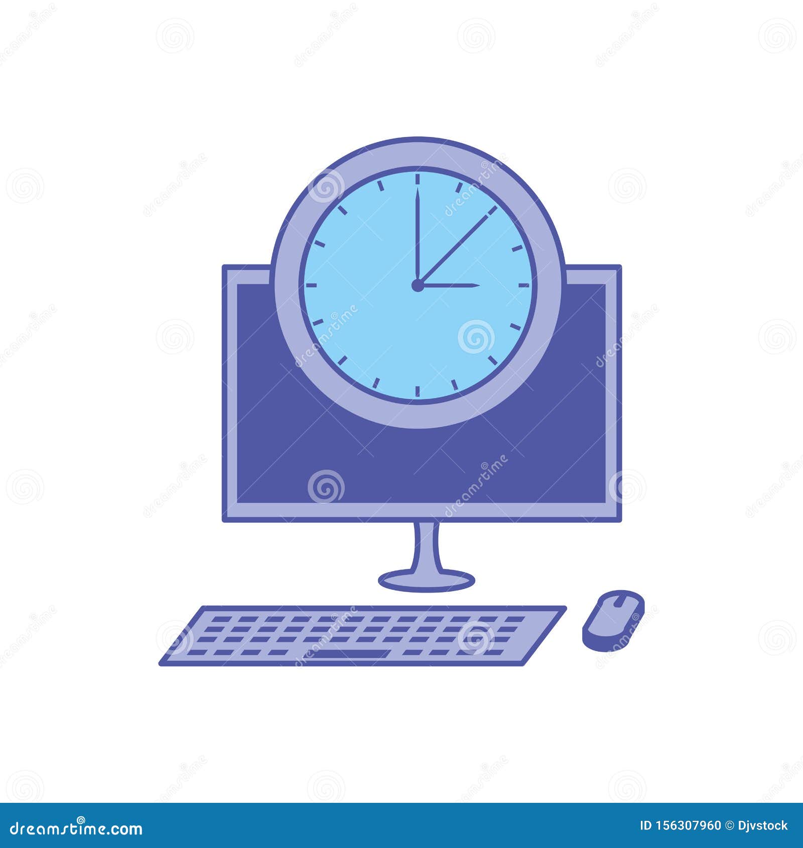 Desktop Computer Device with Time Clock Stock Illustration ...