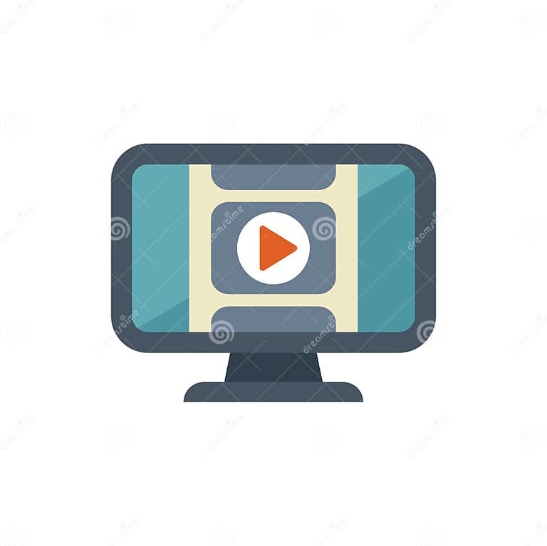 Desktop Computer Displaying Video Player Interface with Play Button Stock Illustration ...