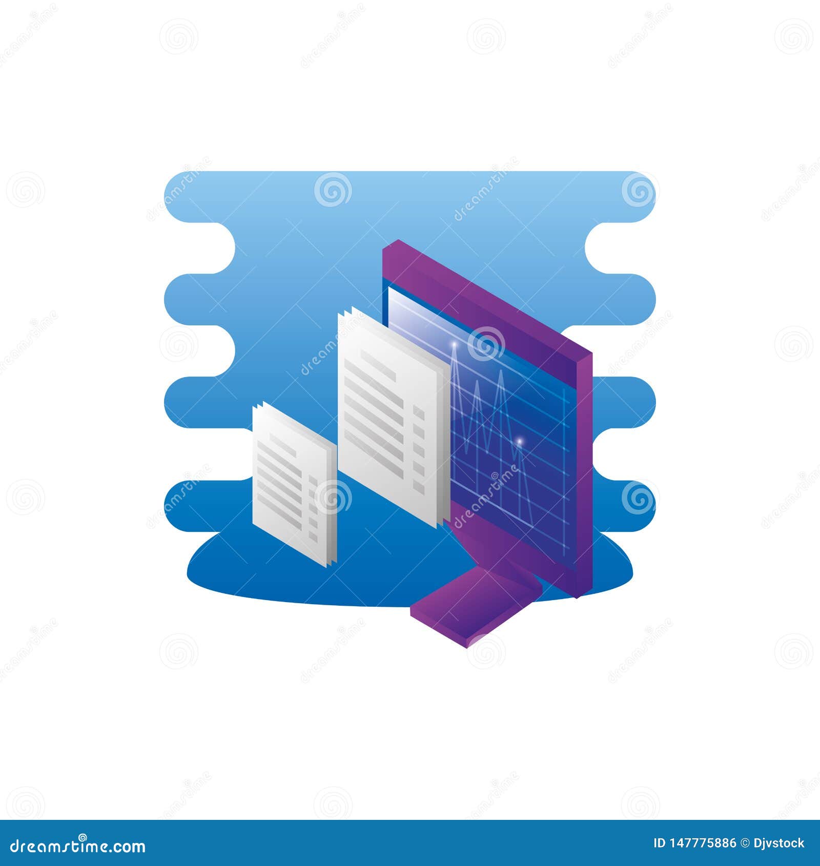 Desktop Computer with Documents Paper Stock Illustration - Illustration ...