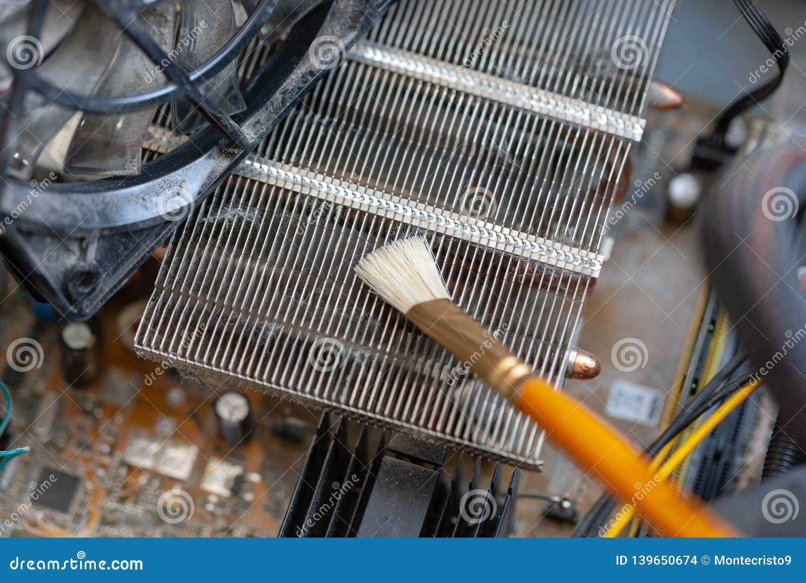 Desktop Computer Dust Cleaning with Tassel. Cpu Cooling Radiator System ...