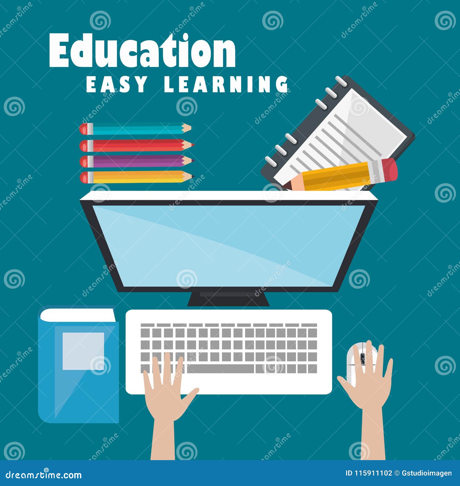 Desktop Computer with Easy Learning Icons Stock Vector - Illustration ...