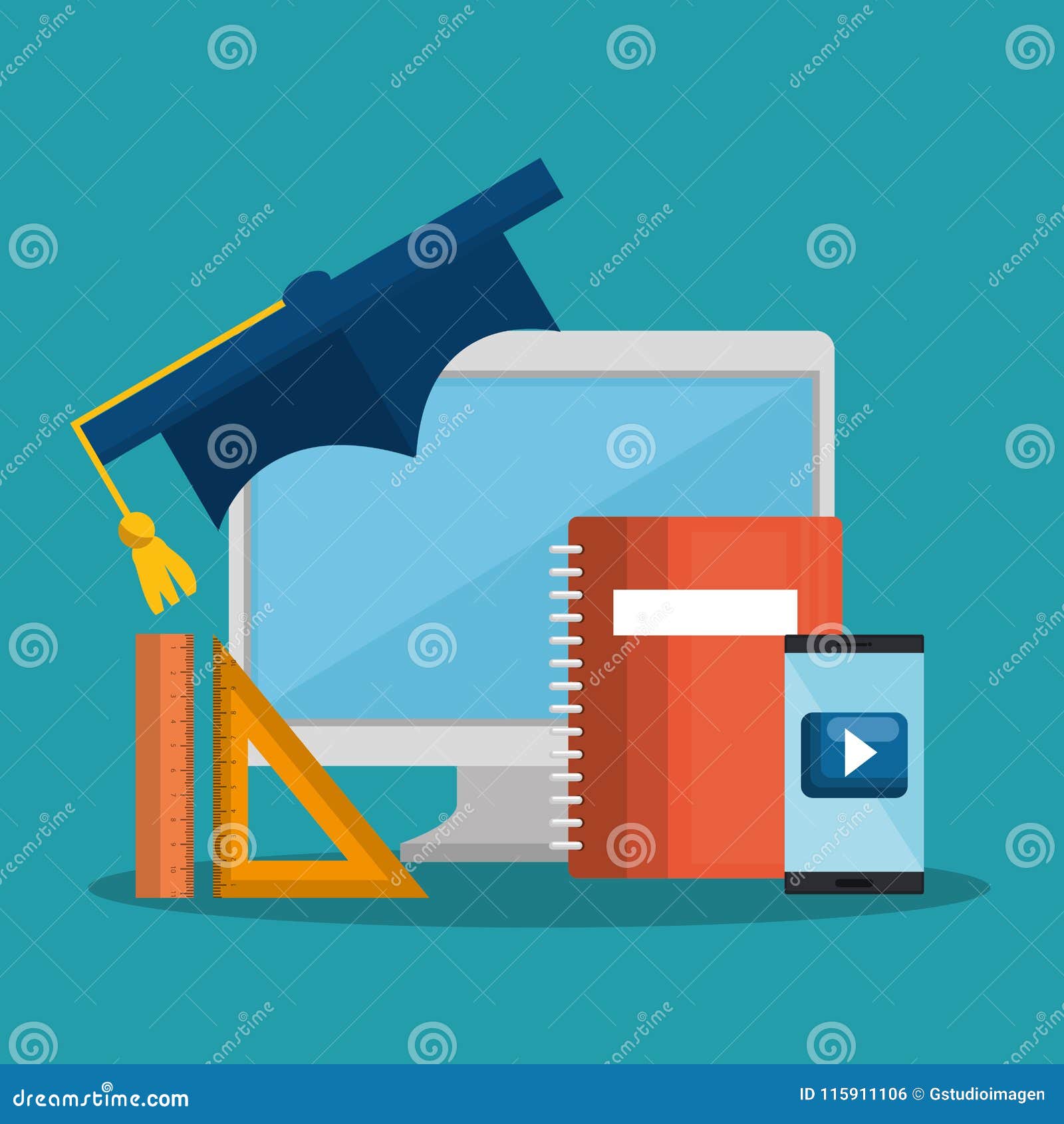 Desktop Computer with Easy Learning Icons Stock Vector - Illustration ...