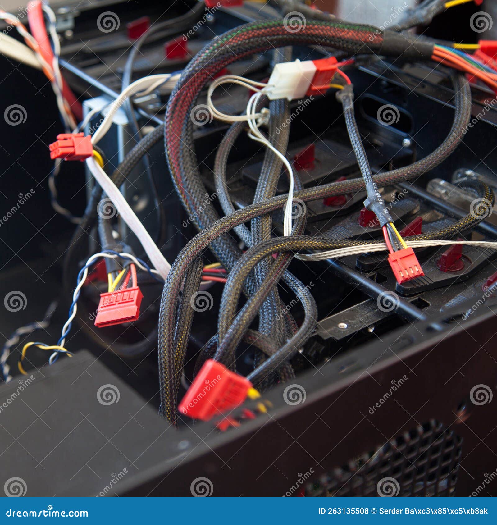 Desktop Computer Empty Case and Cables that are Tried To Be Assembled ...