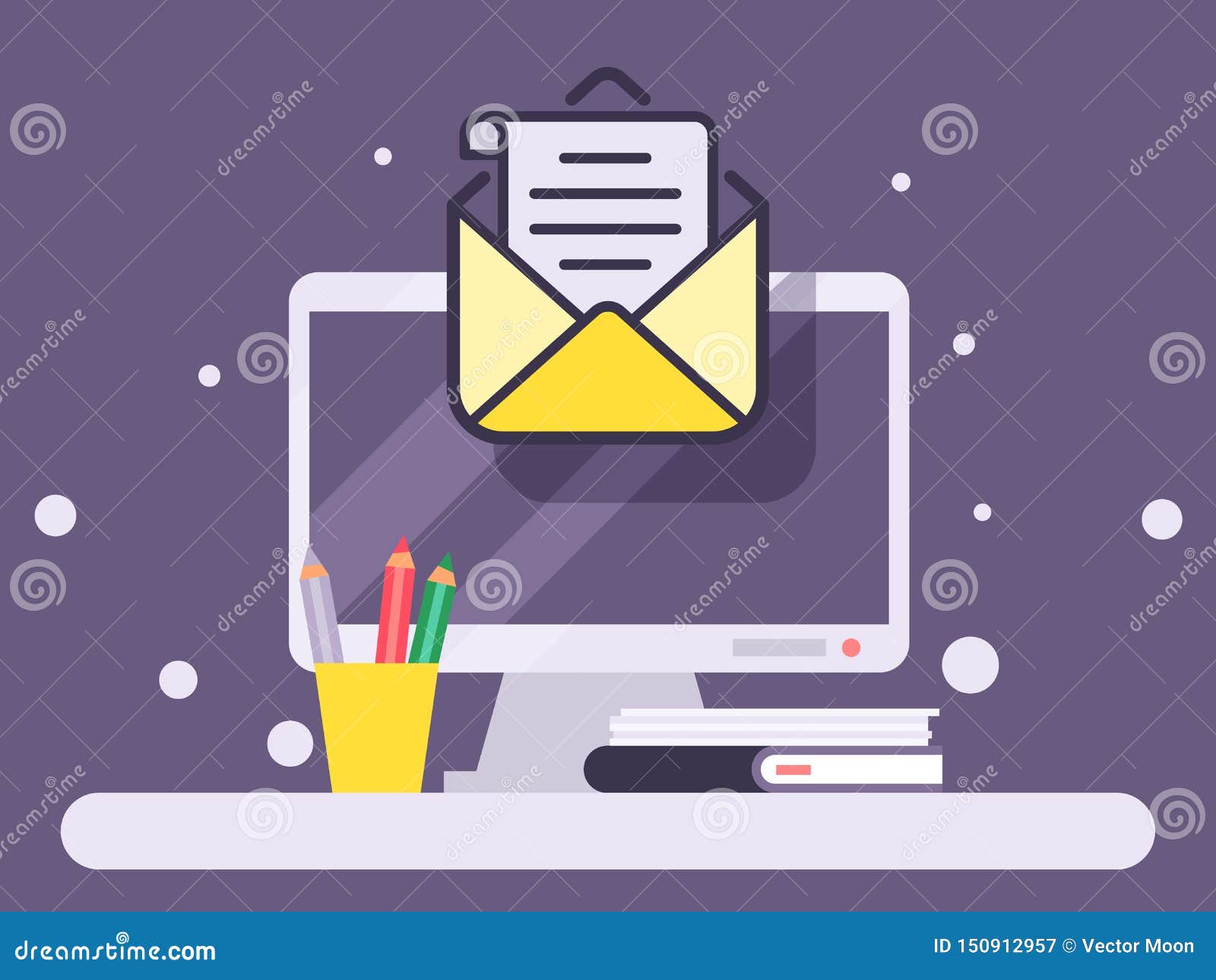 Desktop Computer with Envelope and Paper Document on Screen, Email ...