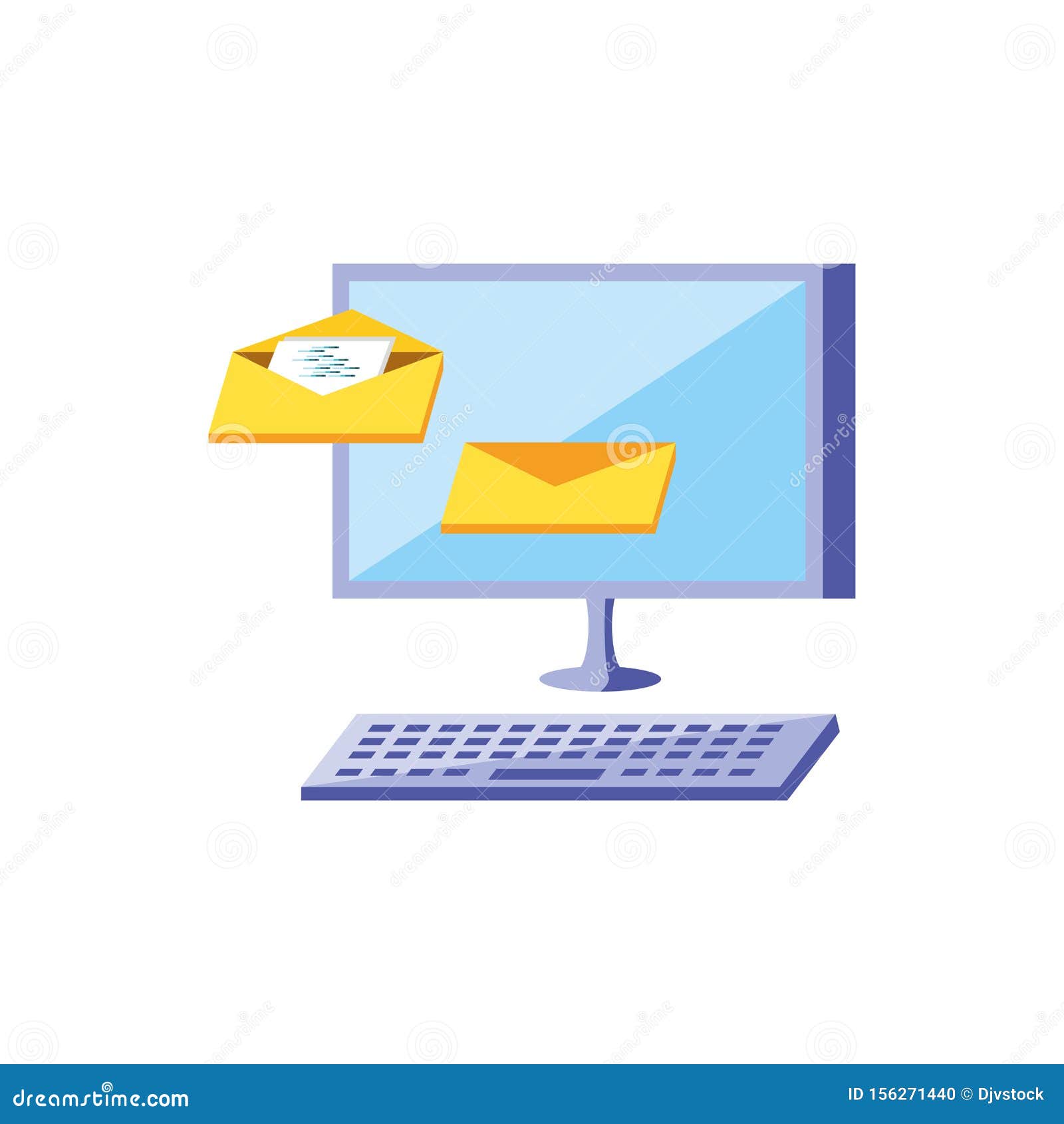 Desktop Computer with Envelopes Mail Stock Illustration - Illustration ...