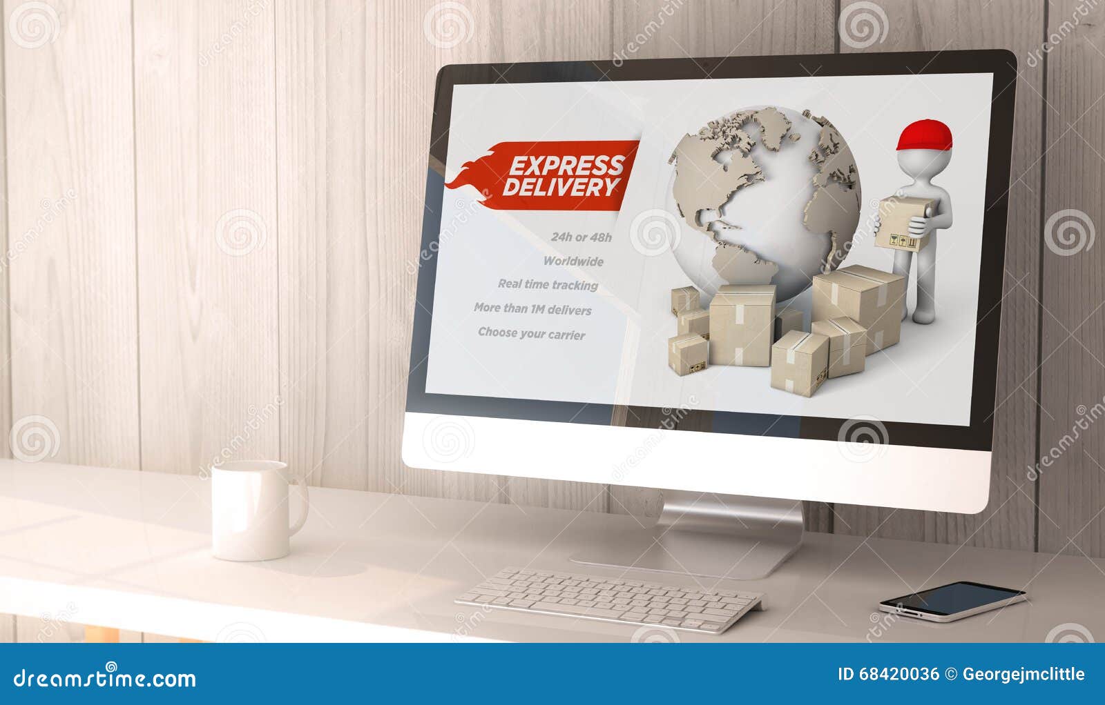 Desktop Computer Express Delivery Stock Illustration - Illustration of ...