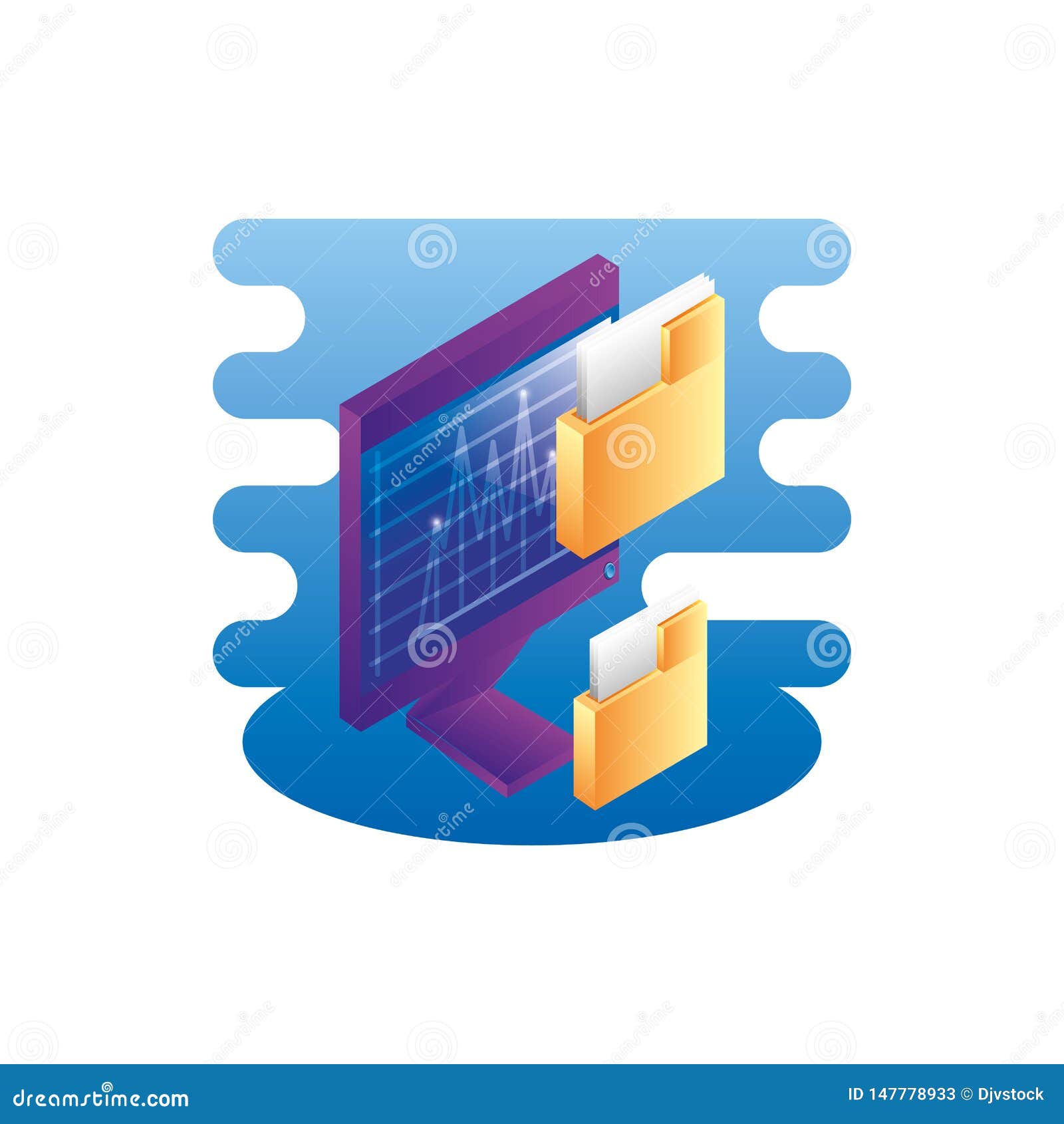 Desktop Computer with Folders Documents Stock Illustration ...